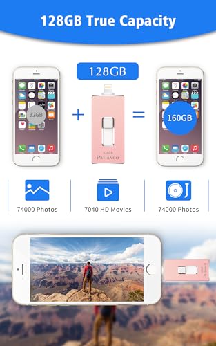 Photo Stick for iPhone, USB Flash Drive for iPhone, MFi Certified Apple Photo Stick, iPhone-Thumb-Drive, 128GB iPhone-Memory-Stick for iPad/iPhone/Computer Picture Keeper Portable Hard Drive 128GB