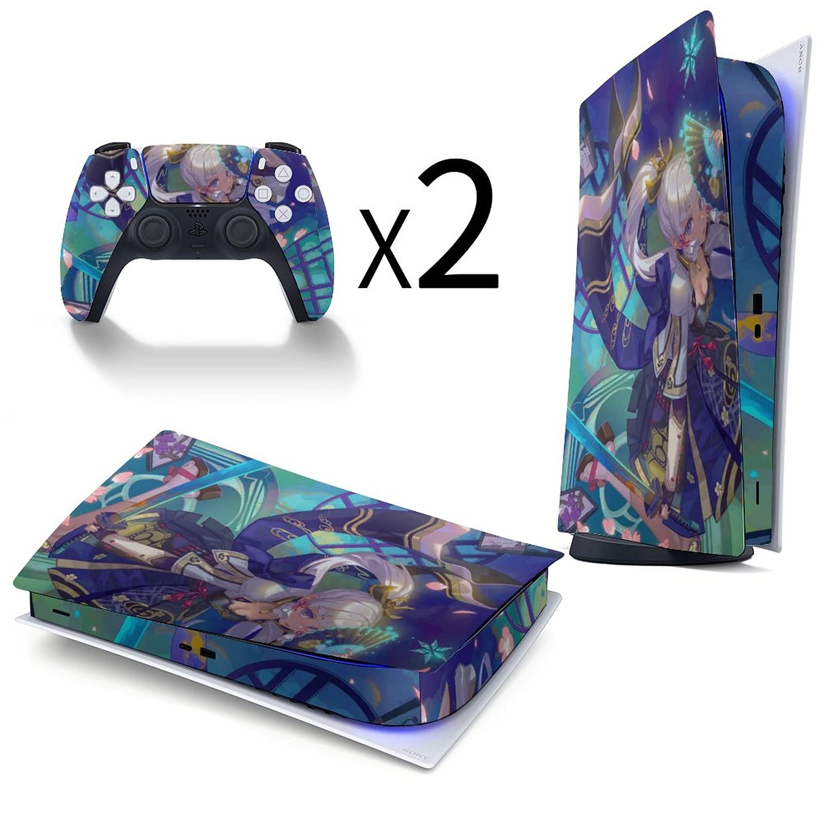 OUFGBCX Anime Girl Kamisato Ayaka PS5 Controller Skin Vinyl Sticker Decal Cover for Playstation 5 Console and Controllers, white-style, One size