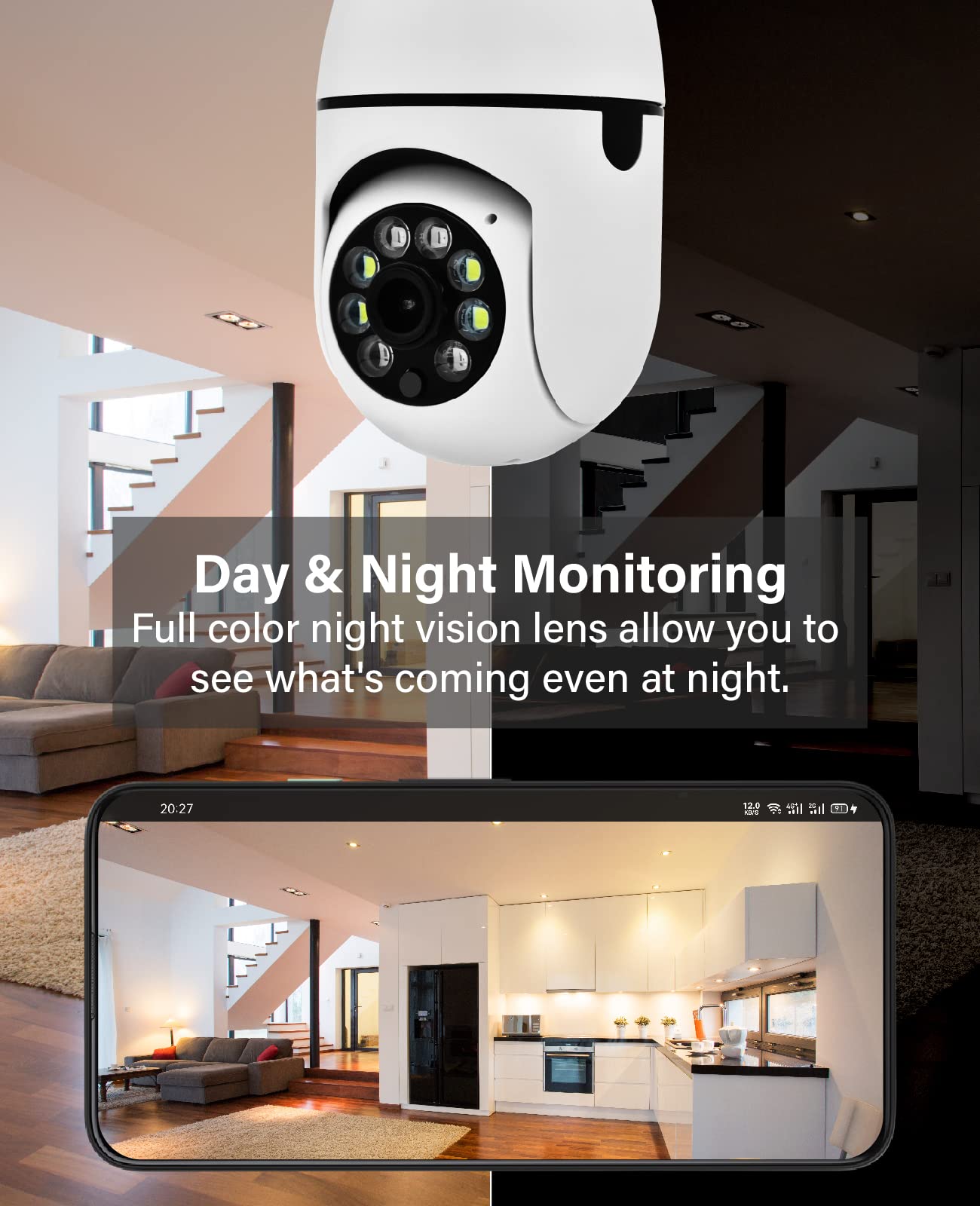 SC2000 Light Bulb Security Camera: Wireless 5G Indoor Outdoor Lightbulb Panoramic Dome Smart Camera with 1080P App Control Motion Detection Night Vision for Home Garden Baby Pet