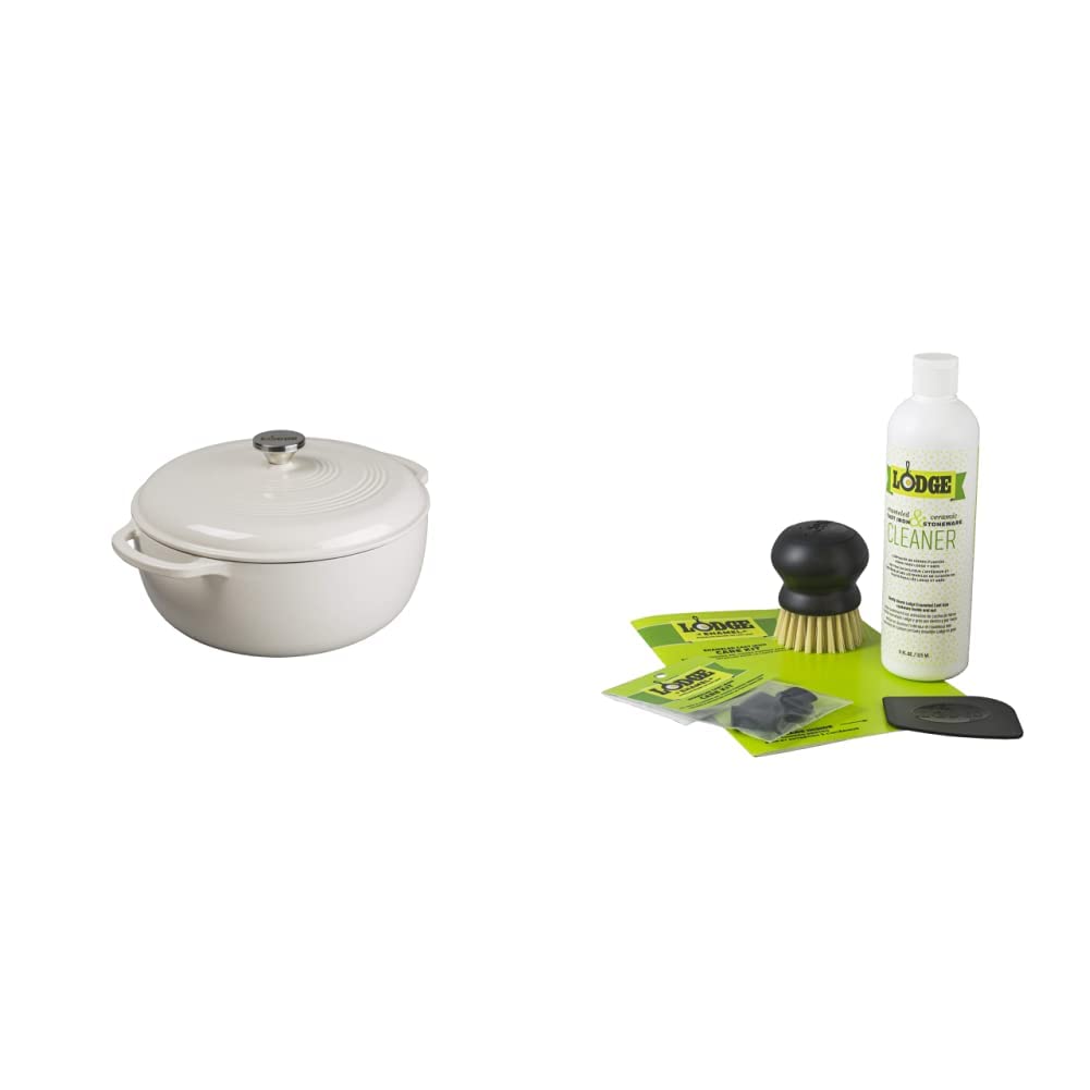 Lodge Enameled Cast Iron Dutch Oven, 7.5 Quart, Oyster & Enameled Cast Iron and Stoneware Care Kit, 12 oz