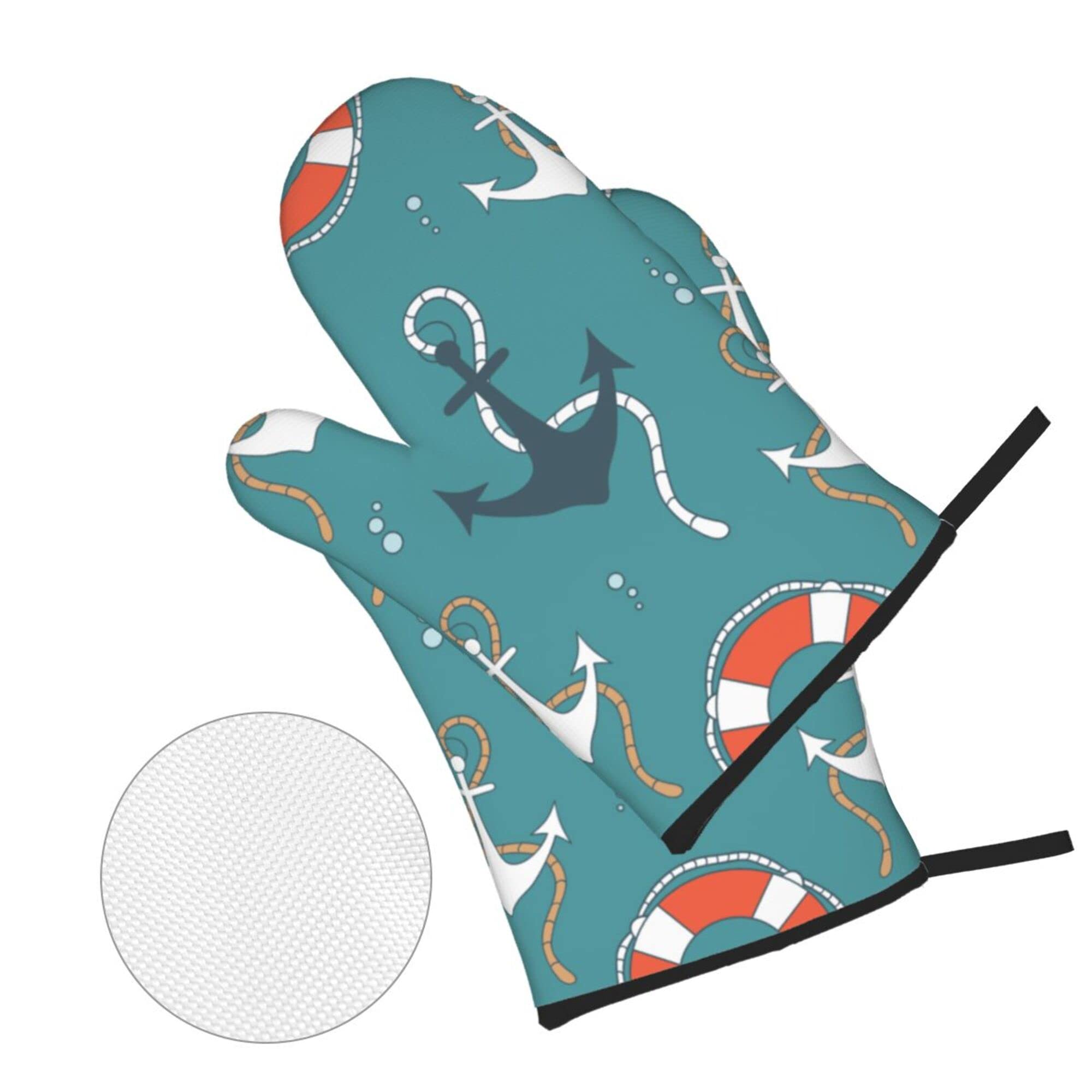 LAKIMCT Offshore Anchor Oven Mitts and Pot Holders Sets Non-Slip Potholders Heat Resistant Oven Gloves for Kitchen Baking Cooking BBQ, 4-Piece Set