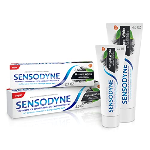 Sensodyne Toothpaste for Sensitive Teeth, Natural White with Coconut Derived Charcoal, Strong and Healthy Teeth, 2.7 Ounce (Pack of 3), Total: 8.1 Ounce