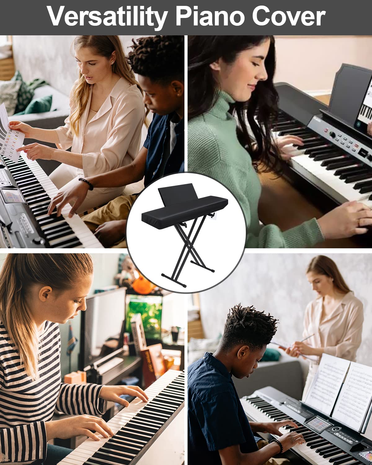Piano Keyboard Dust Cover, Water Proof Stretchy Electric Piano Keyboard Covers for Digital Electric Pianos, Full Cover Elastic Lock Music keyboard Protector Cover (88 - Keys, Black)