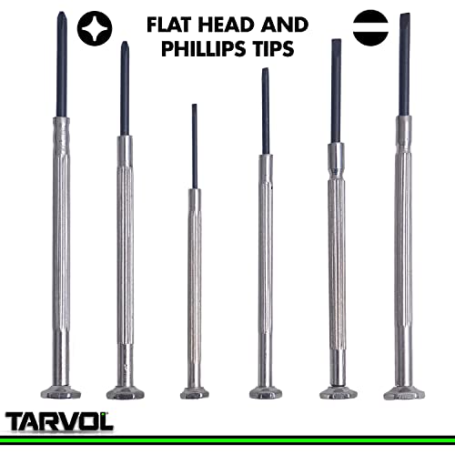 Precision Screwdriver Set (Set of 6 with Case) Flathead & Philips in 6 Different Sizes - Perfect Mini Screwdriver Bits for Jewelry Repair, Watch Repair, and More