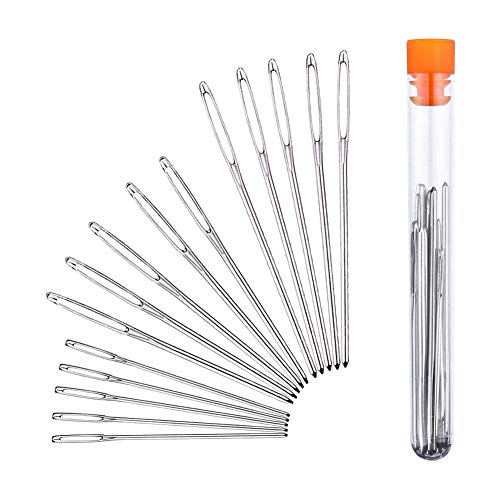 Large Eye Blunt Needles, 15 Pcs Stainless Steel Yarn Knitting Needles, Extra Large-Eye Yarn Sewing Needles, Knitting Darning Needles with Clear Bottle, Suitable for Crochet Projects, Silver
