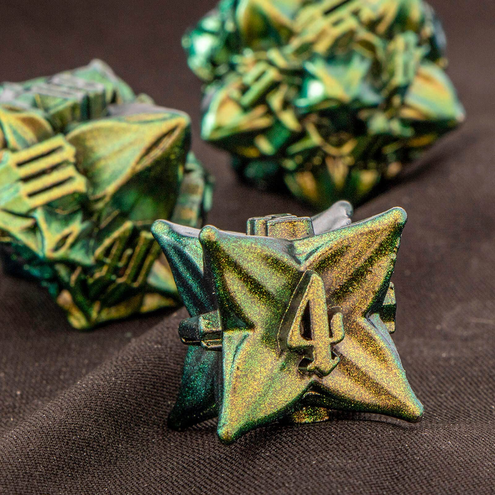 OUKELANWO DND Dice Set, Leaf RPG Role Playing Dice with Box, Dungeons and Dragons Dice Set D&D, Green Purple Metal Polyhedral D and D Dice D20 D12 D10 D8 D6 D4