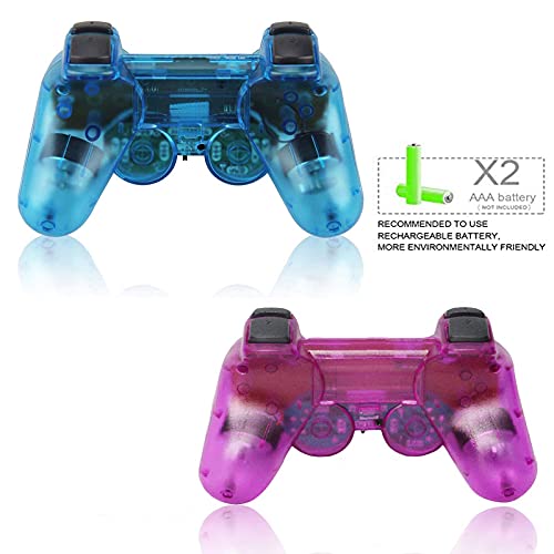 JINHOABF Wireless Controller for PS2,Built-in Dual Vibration 2.4G Gamepad Joystick Compatible for PS2 Controller,with Wireless Receivers (Clear Blue and Clear Purple)