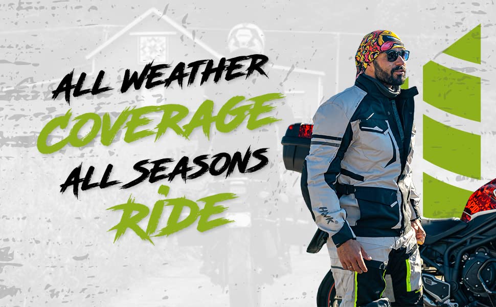 HWK Motorcycle Jacket for Men Adventure/Touring with Cordura Textile Fabric for Motorbike Riding and Impact Protection Armor (Black, Large)