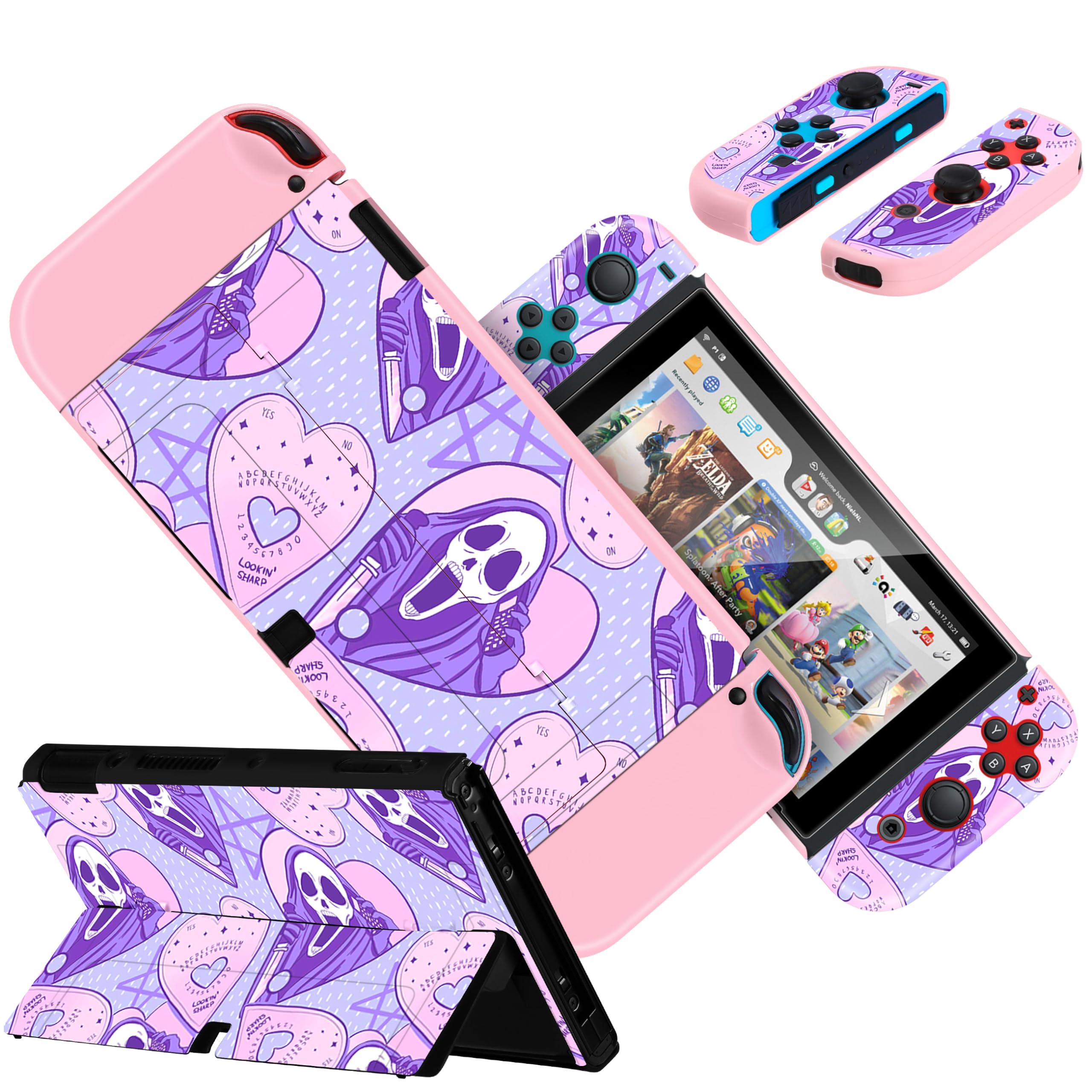 Oqplog Ghost Case for Nintendo Switch OLED 2021 Skeleton Skull Cool Design Character Fashion Scratch Resistant Cases Hard Shell Cover for Girls Kids Boys Men for Switch OLED,Pp