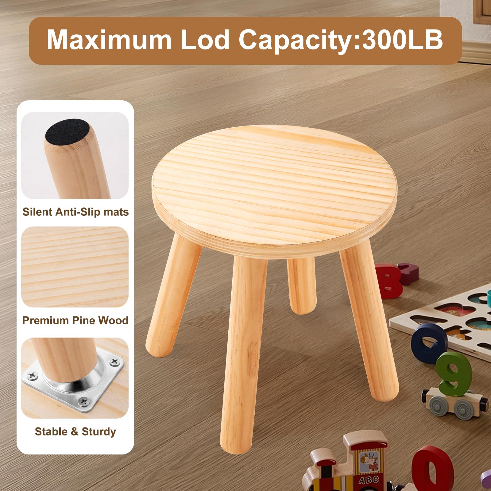 SOOPURKIDS Wooden Step Stool for Kids, 10 Inch Solid Kids Chairs fit with Sensory Table,Sturdy Sitting Stool with Assembled Four-Legged, for Children, Toddler,1 Pack