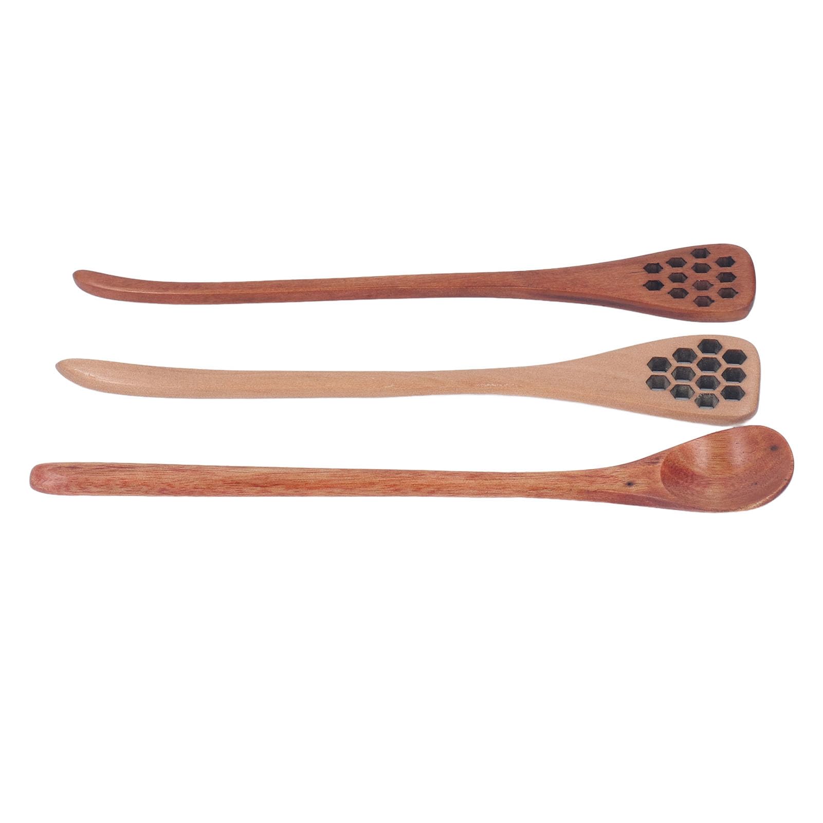 Wooden Honey Dipper Stick Set of 3 Long Handle Reusable, Coffee Stirring Spoons, for Honey & Tea