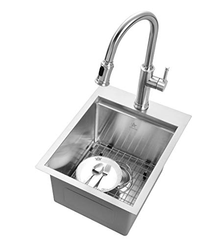 STARSTAR Workstation Ledge Topmount/Drop-in Single Bowl 304 Stainless Steel Kitchen/Yard/Bar/Laundry/Office Sink, With Grid, Cutting Board, Strainer with basket (15 x 20 x 10)
