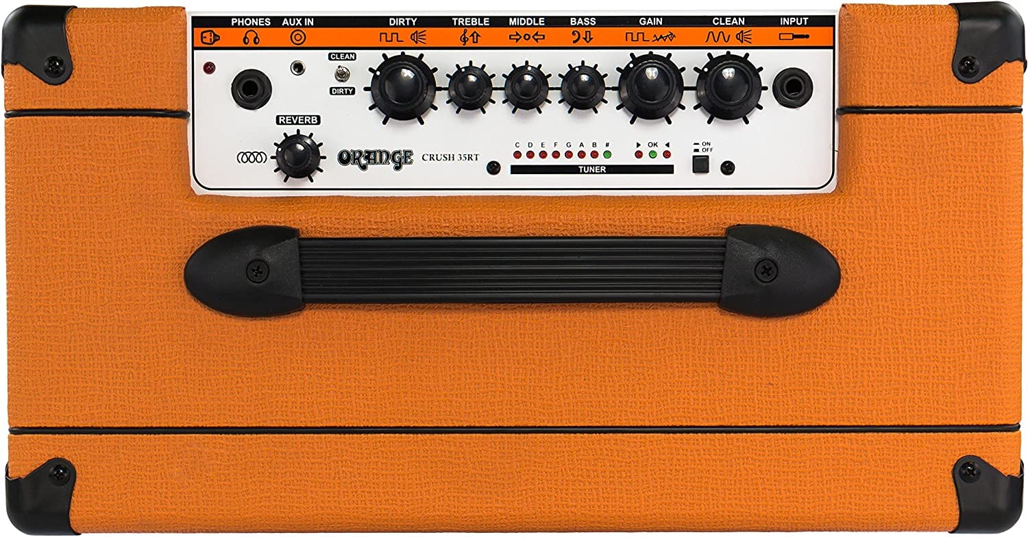 Orange Crush 35RT Guitar Combo Amplifier Bundle with Pig Hog 10ft Orange Woven Instrument Cable and Liquid Audio Polishing Cloth