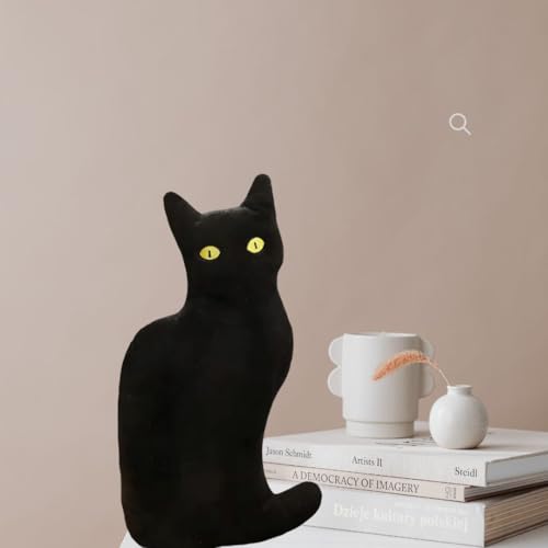 Zen Living Pro Black Plush Cuddle Cat Shaped Throw Pillow β Cute Fluffy Stuffed Long Animal Plushies, Life Size Spooky Cushion, Realistic Halloween Gothic Boho Decor Gift