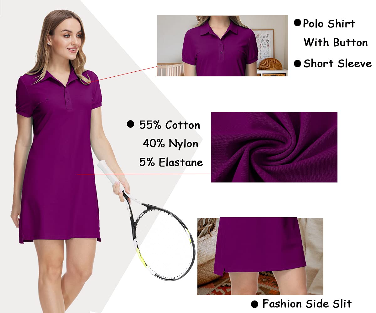 JINSHI Women's Short Sleeve Dress Golf Running Workout Athletic Dresses Comfortable & Soft Purple Small
