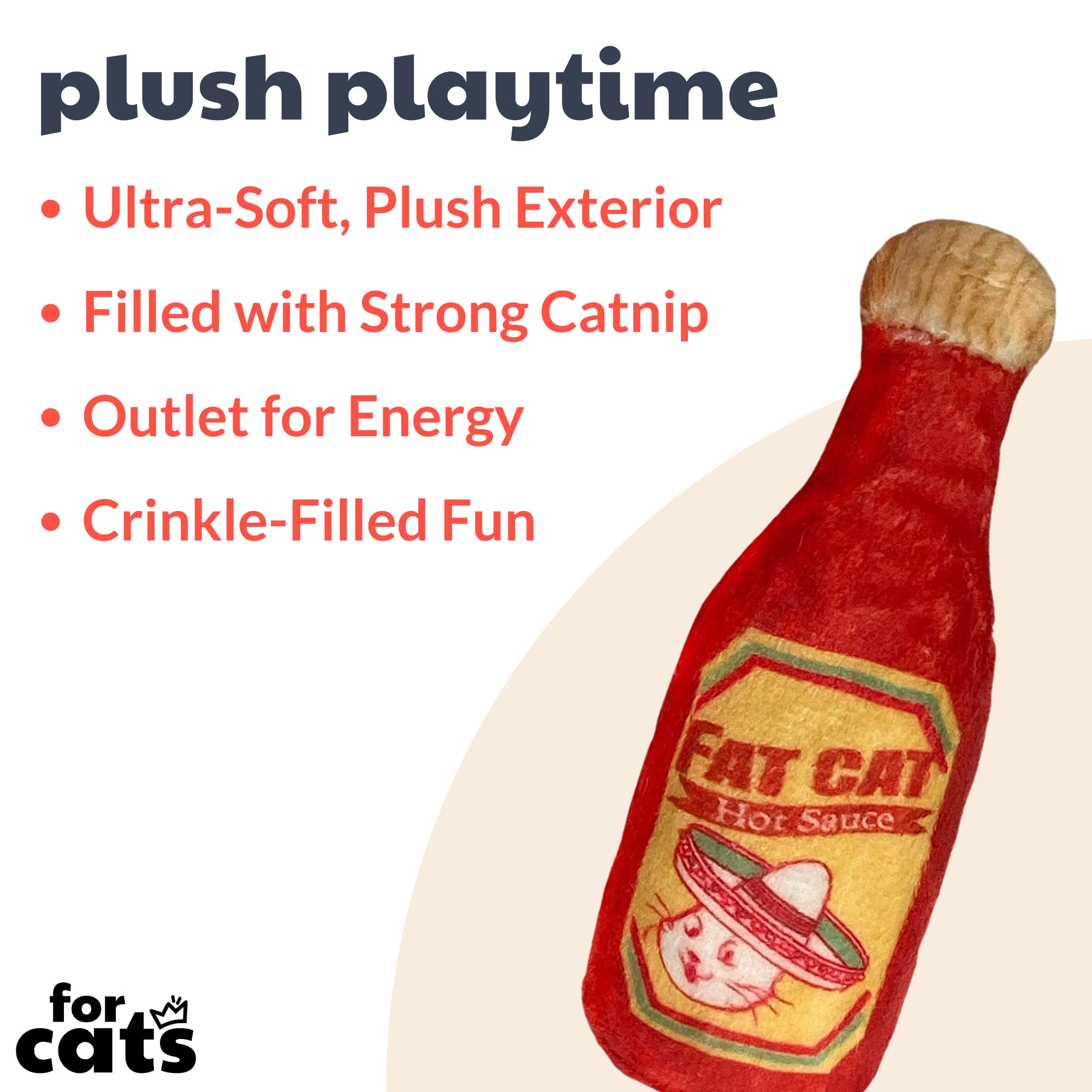 Huxley & Kent Cat Toy | Fat Cat Hot Sauce | Snack Attack Strong Catnip Filled Cat Toy | Soft Plush Kitty Toy with Catnip and Crinkle | Kittybelles