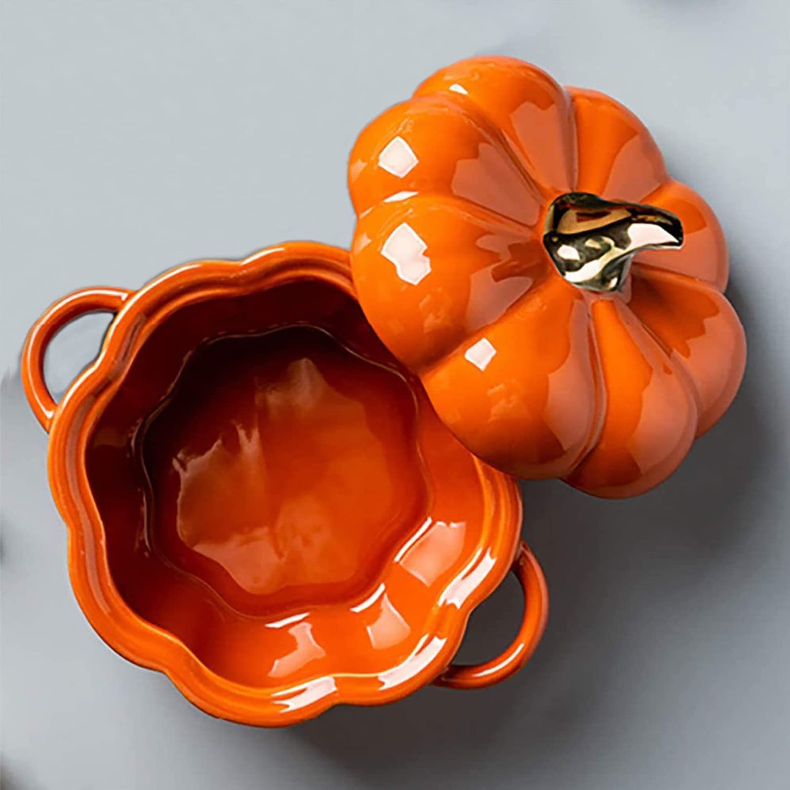 NUANYOYO Ceramic Pumpkin Soup Bowl with Lid,Pumpkin Soup Bnowl,Ceramic Stew Pot Pumpkin Shape Storage Jar,Ceramic Pumpkin Dessert Bowl for Fashion Creative Tableware (White)