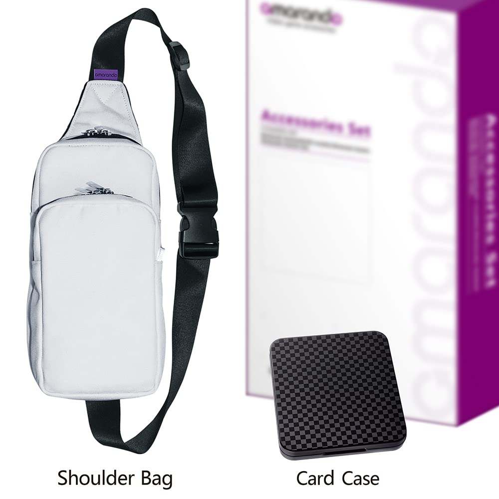 omarando Crossbody Travel Bag for Steam Deck,Shoulder Bag for Switch OLED ,Storage bag for Switch Lite,with Switch Game Card Case ,Storage 12 Game Cards & 12 Micro SD Card (White)