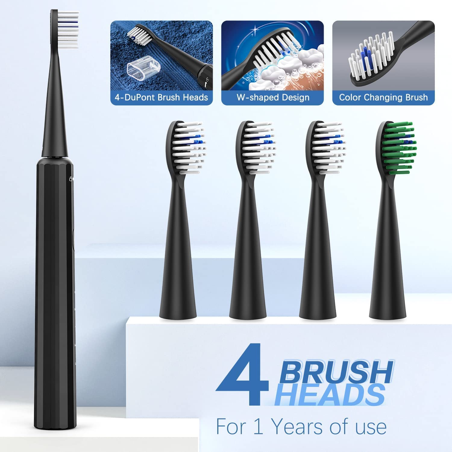Szong Toothbrush 4 Pack Brush Black Toothbrush for Adult