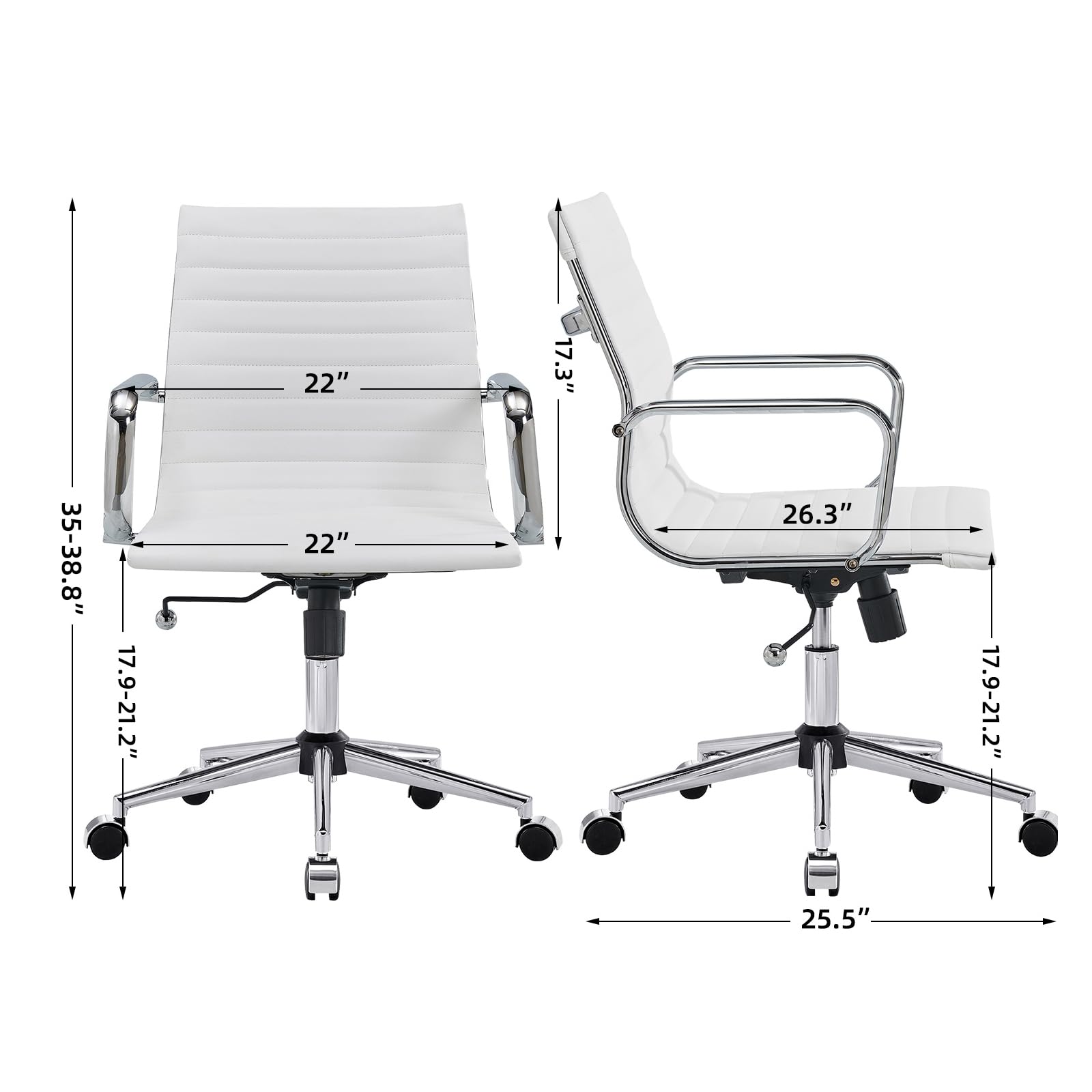LUXMOD Office Chair White Ergonomic Desk Chair Executive Conference Room Chair Leather Modern Home Office Chair for Desk Mid-Back Office Computer Desk Swivel Chairs (1pcs)