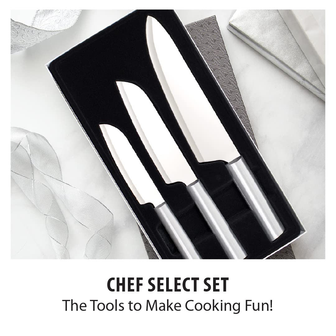 RADA Chef Select 3-Piece Large Knife Set β Stainless Steel Culinary Knives With Aluminum Handles and Knife Sharpener