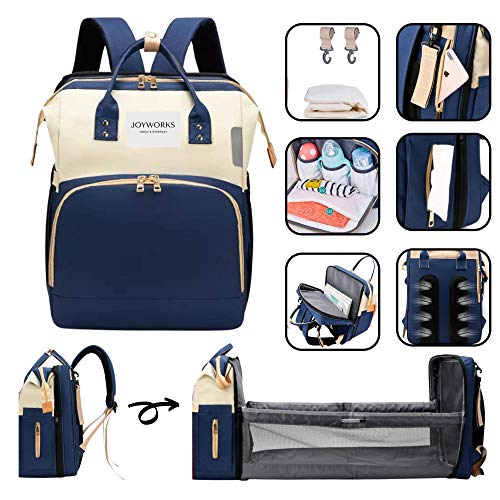JOYWORKS 6-in-1 Mammy Bag Diaper Backpack Baby Travel Bag with Foldable Diaper Changing Station