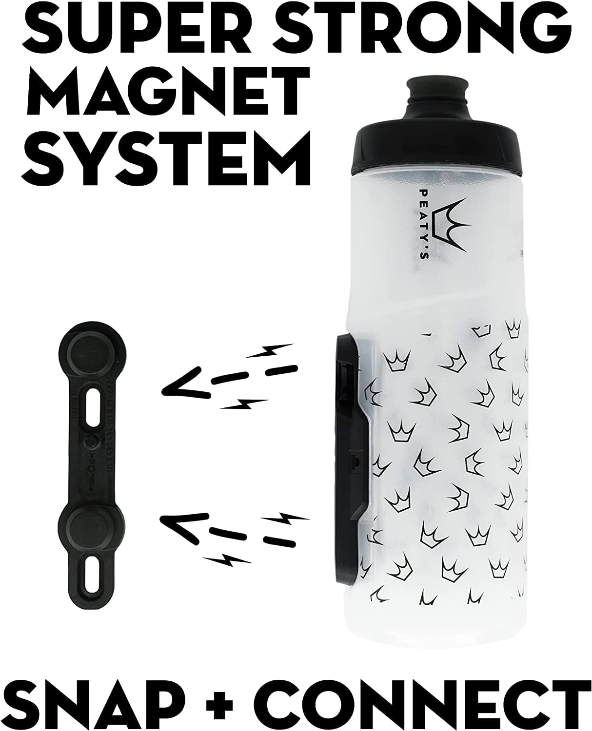 Peaty's Fidlock Lockin Magnetic Bike Water Bottle & Mount, Topo/Clear, 600 ml/ 20 oz.