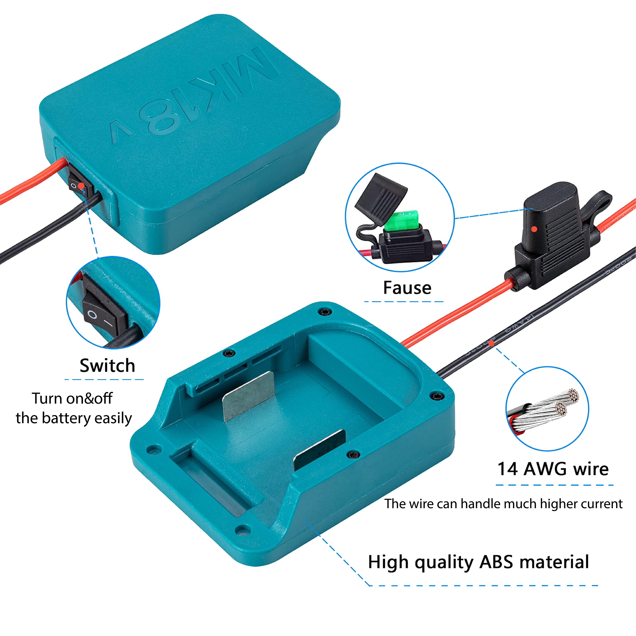 Power Wheel Adapter for Makita 18V Battery with Fuse & Switch & Wire terminals,Power Connector for Rc Car, Robotics, Rc Truck,DIY use, Work with for Makita BL1860 BL1850 BL1840 BL1830 Li-ion Battery