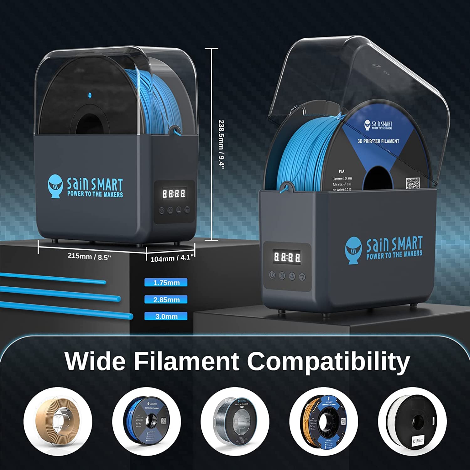 SainSmart Upgraded Filament Dryer 3D Printer Filament Storage Dry Box Filament Dehydrator Container, with Upgraded Silent Fan, Advanced Heating Mechanism, Up to 24hrs Timer