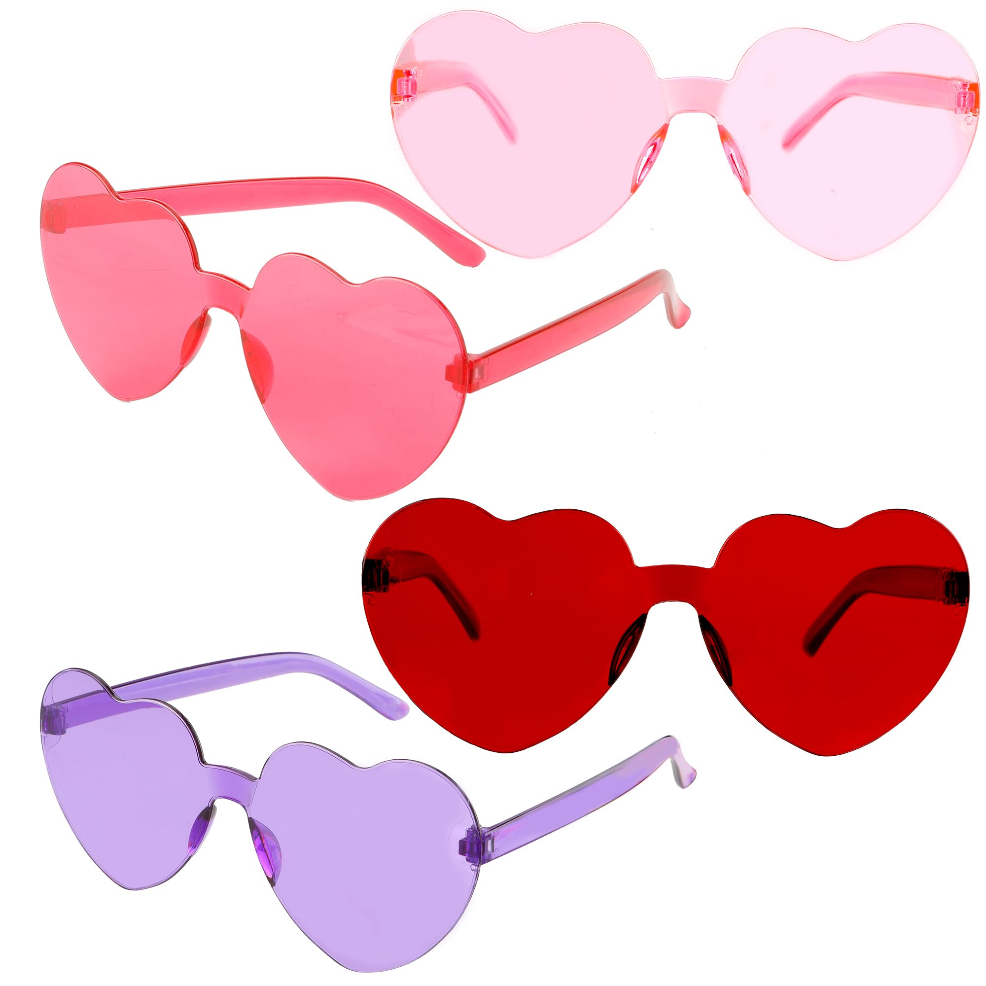 Pink Heart Sunglasses, Heart Glasses, 4 Pairs Heart Shaped Sunglasses Bulk, Red Heart Sunglasses, Party Clear Heart Shaped Glasses, Purple Heart Sunglasses, Hot Pink Heart Sunglasses for Women Men