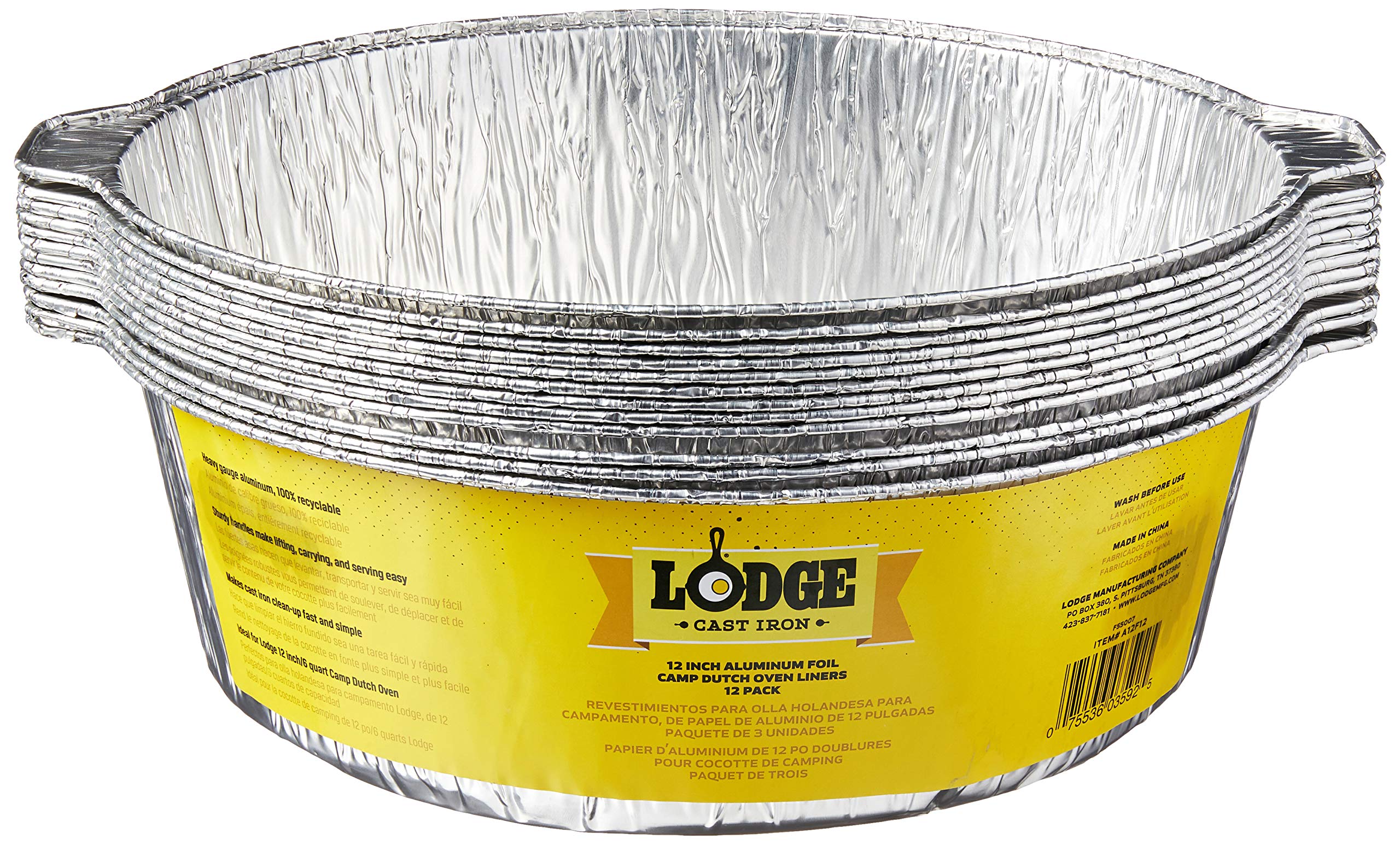 Lodge Seasoned Cast Iron Dutch Oven Bundle - 12 Inch Deep Camp Oven (8 Quart) + Aluminum Foil Liners (12-Pack)