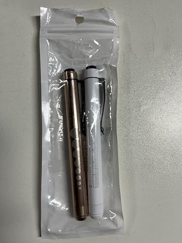 RISEMART Pen Lights for Nurses Reusable Medical Pen Light with Pupil Gauge and Ruler, White Light LED Penlight for Nurse Student Doctors EMT, 2Packs(Gold and White)