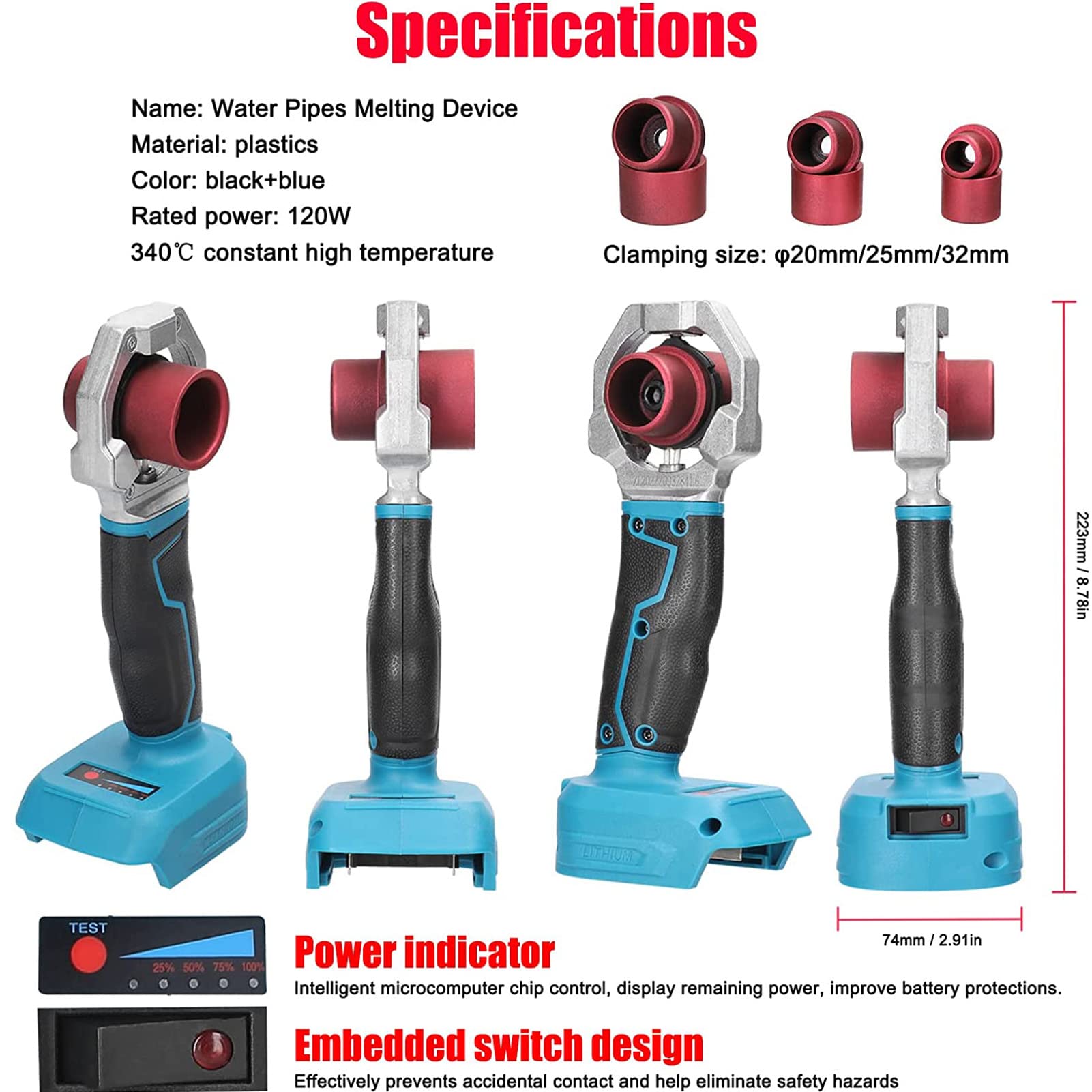 Plastic Water Pipe Welder, Cordless Handheld Socket Fusions Welder Kit, Rechargeable PPR Pipe Welding Machine with 6 Die Heads for PPR PE PB HDPE Pipe (340℃ Constant Temperature)