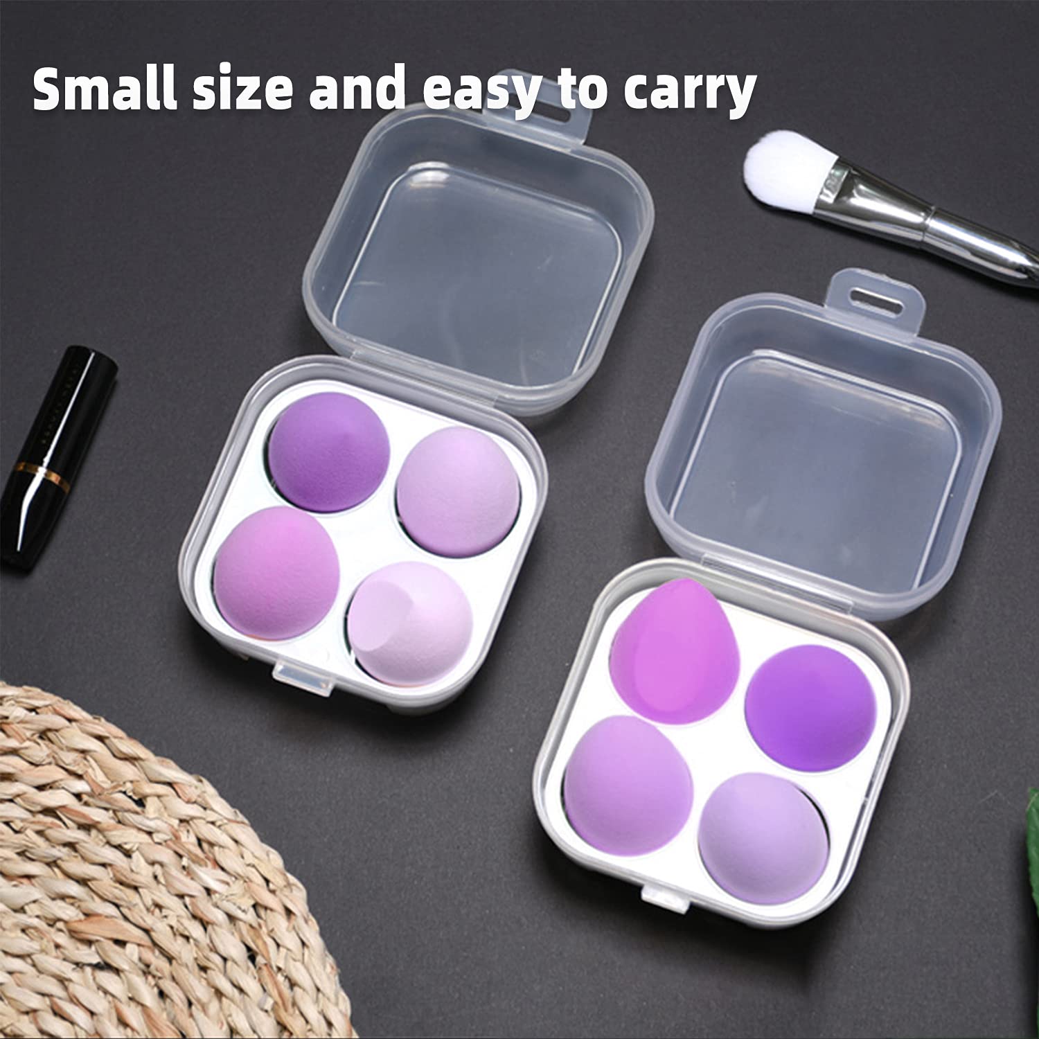 inexhaustibility 4PCS Makeup Sponge Egg Shape Beauty Sponge Set Dry & Wet Use Makeup Blender (Purple) for Cosmetic Liquid, Cream Powder with Holder Box