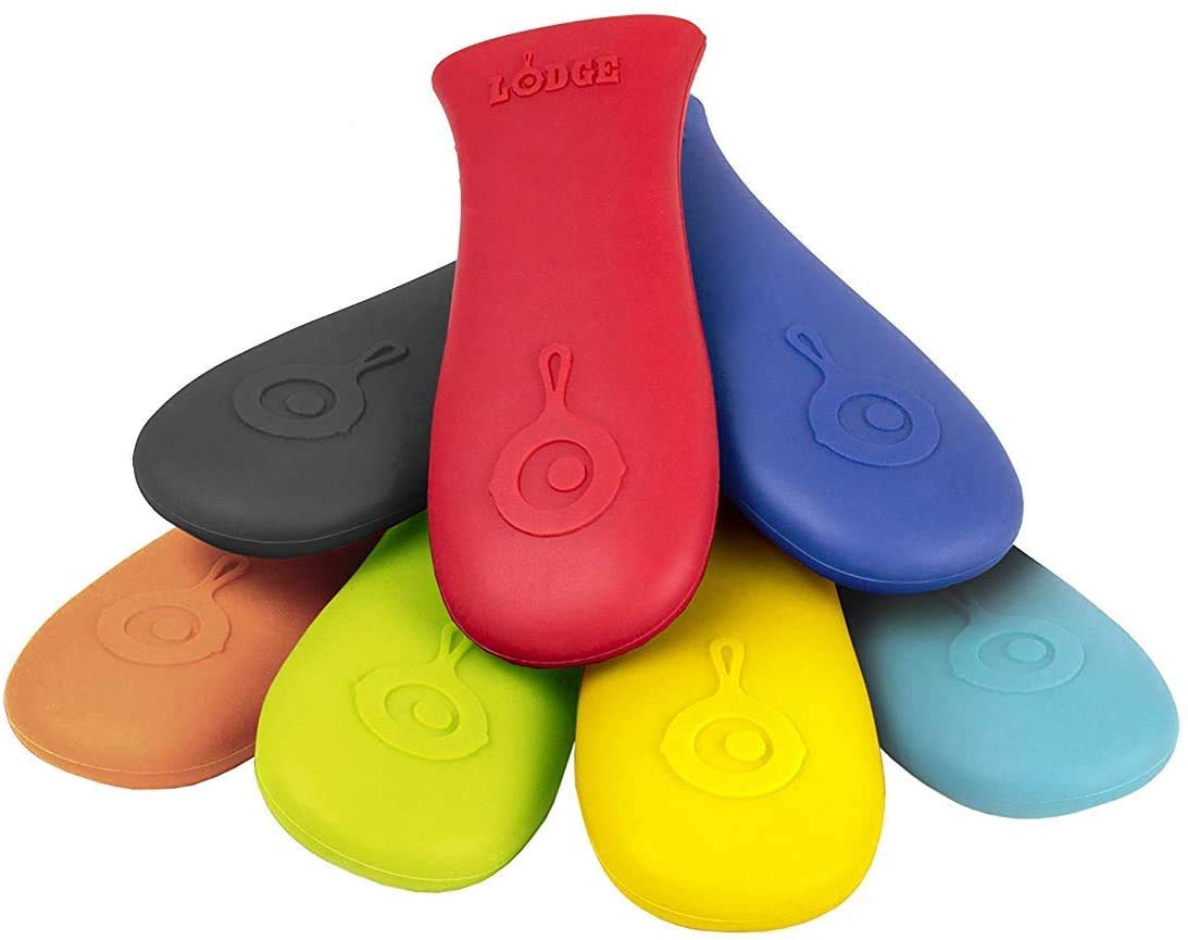 Lodge Silicone Hot Handle Holder - Red Heat Protecting Silicone Handle for Lodge Cast Iron Skillets with Keyhole Handle & ASAHH41 Silicone Assist Handle Holder, Red