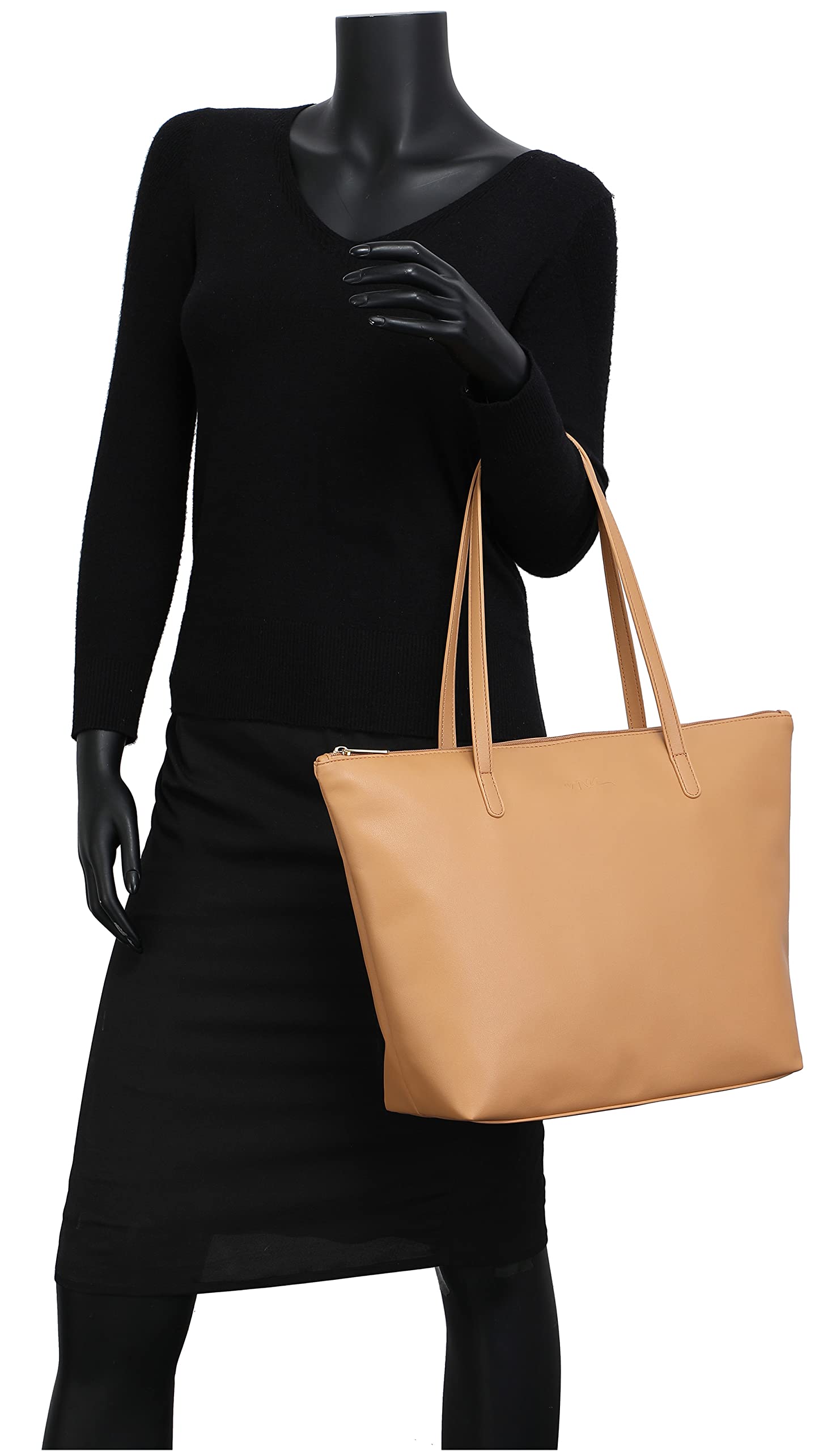 NNEE Water Resistance Light Weight Leather Tote Bag Big Capacity Handbag Shoulder Bag - Black