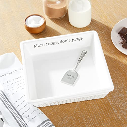 Mud Pie FUDGE SET, baker 2 1/2" x 10" x 10" | towel 26" x 16 1/2" | spatula 6"