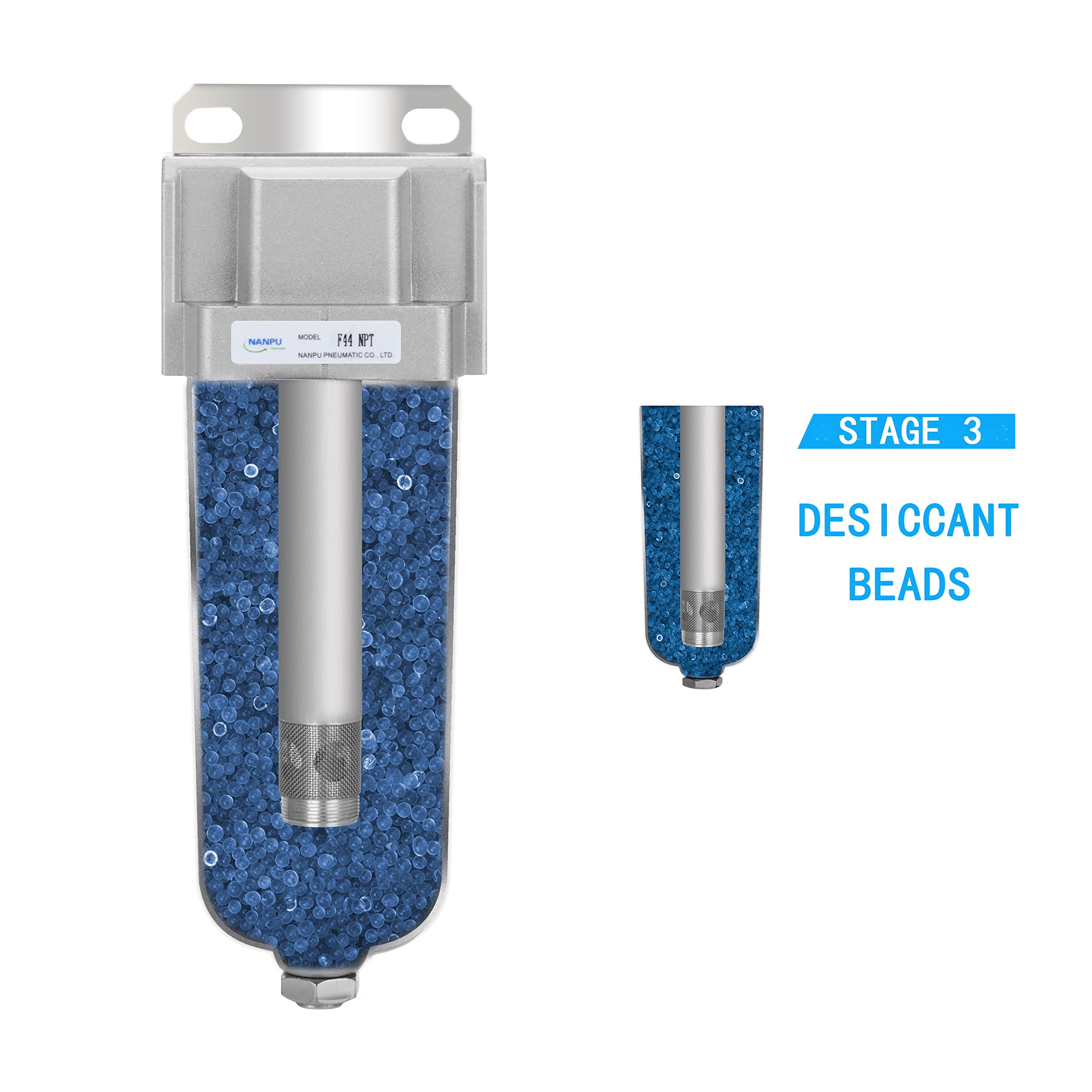 NANPU Industrial Grade Heavy Duty Compressed Air Desiccant Dryer, in Line Filter, Moisture Trap, Water Separator, Suitable for Paint Spray & Plasma Cutter (3/4" NPT)