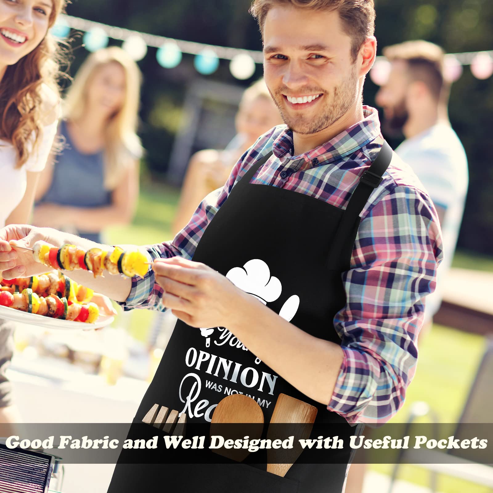 Newcotte 3 Pcs Men Father's Day Aprons Cooking Gifts for Men Dad Kitchen Aprons with Pockets Funny Cooking Chef Apron for Dad Husband Birthday Gifts from Daughter Son Grilling BBQ Baking, 3 Designs