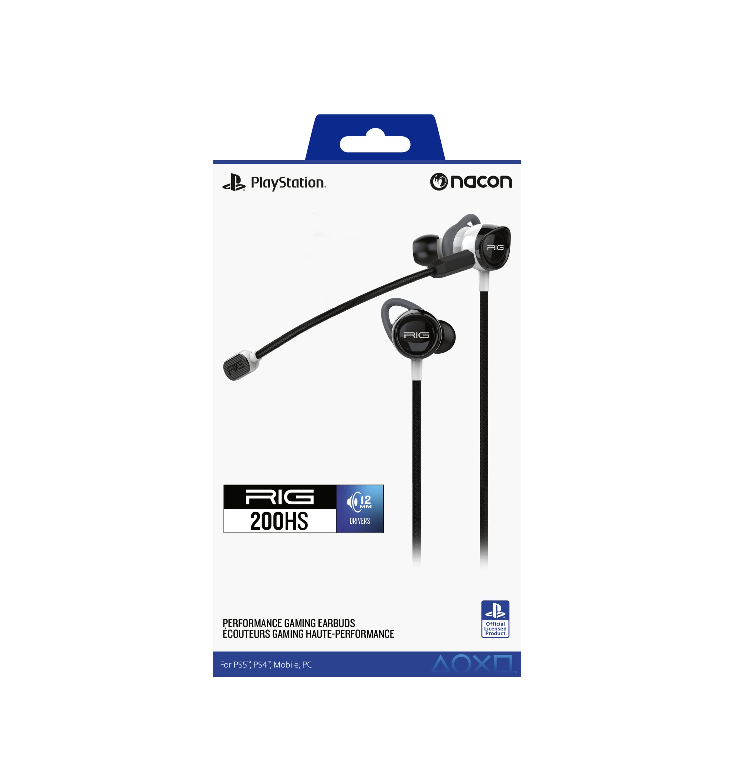 RIG 200HS Performance Gaming Earbud Headset with Detachable Microphone Officially Licensed for PlayStation PS5, PS4, PSVR, PSVR2 - Universal 3.5mm - Black/White