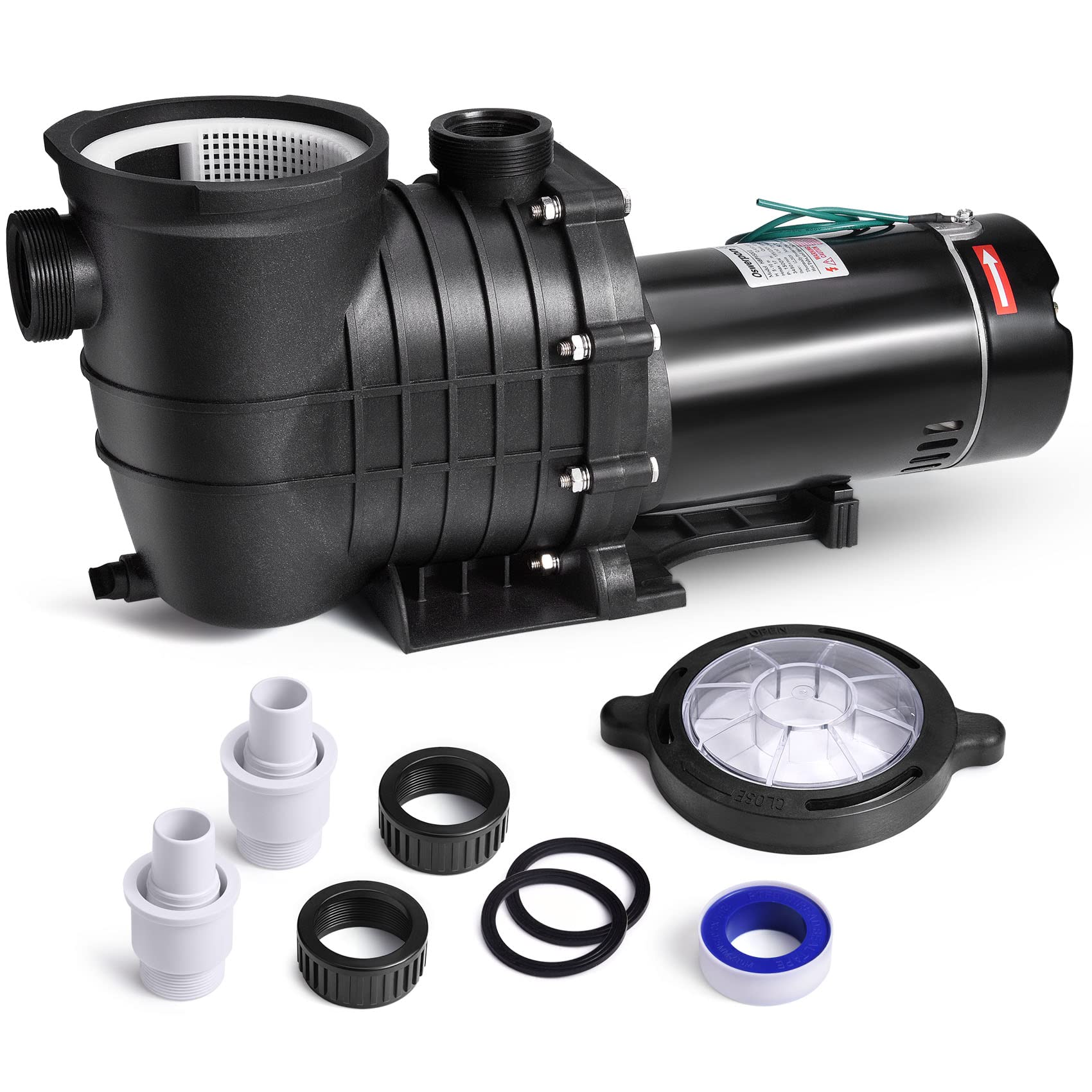 Oswerpon Pool Pump Above Ground/Inground, 2 HP 6800GPH Powerful Selfpriming Pool Pumps for 15,000-31,000 Gallons Pools, Dual Voltage Swimming Pool Pump with Strainer Basket & Drain Plug (2.0HP)