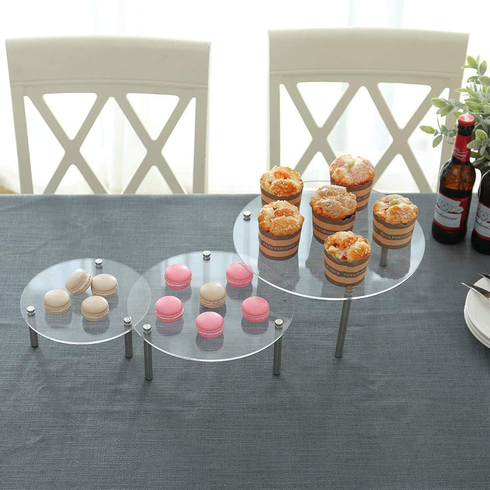MIGHTDUTY3 Pcs Round Clear Acrylic Cake Stands, Cupcake Dessert Cake Holder Set, 3 Pack Acrylic Cupcake Display Set for Birthday Wedding Party Baby Shower Servings Platter Tower Decorations Clear