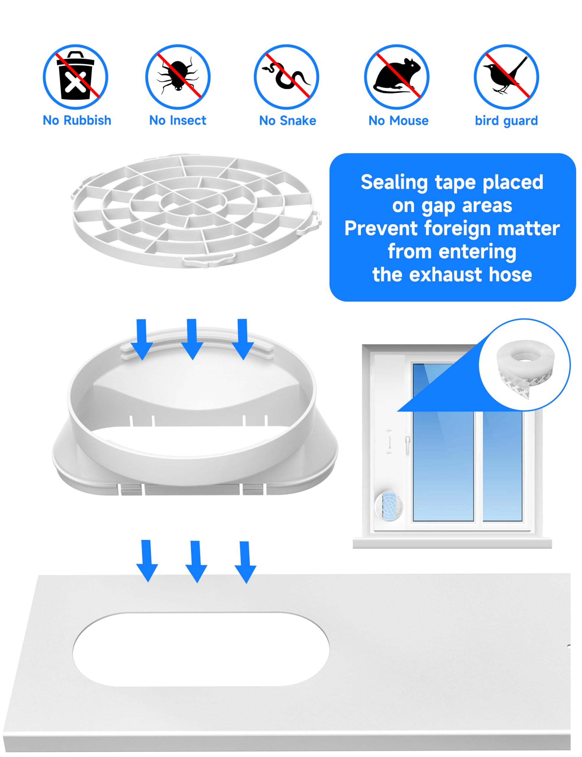 Portable Air Conditioner Window Vent Kit, Universal PVC Portable AC Window Seal with 4 Panel(16.9β to 63β) Suit for For 5.9'' Diameter Portable AC Exhaust Hose, for Horizontal&Vertical