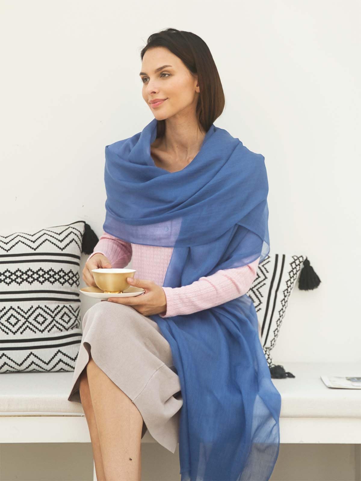 Ovcio Featherlight Dark Blue Cashmere Scarf - 100% Pure Cashmere Wrap Scarf for Women (87x39) with Gift Box