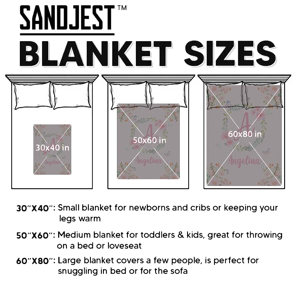 SANDJEST Personalized Baby Blanket Custom Name Monogram Fleece Throw Blanket Customized Gift for Baby New Mom Newborn Shower