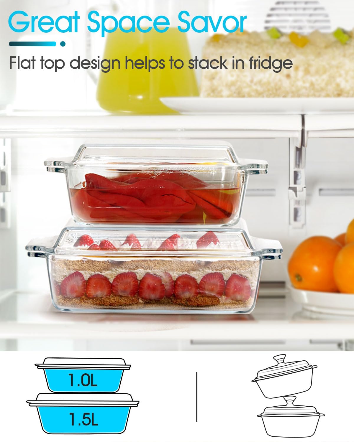 Mini-1 QT (5.7in x 7in) Rectangular Glass Casserole Dish With Glass Lid, (Single Serving) Glass Bakeware with Lid Glass Microwave Casserole Dish Lidded Small Casserole Dish