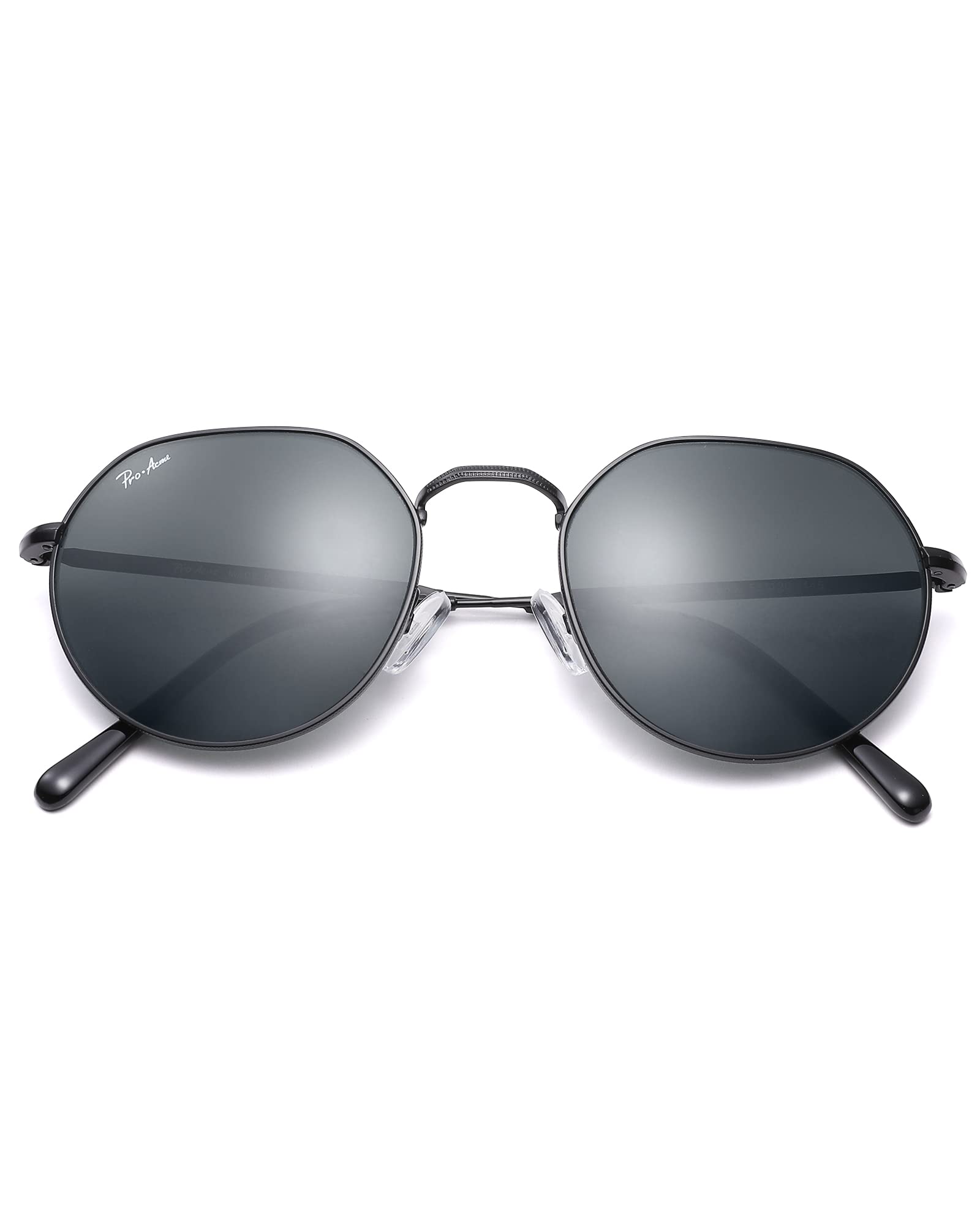 Pro Acme Polygon Round Sunglasses, Large Metal Frame Shades Sun Glass 100% Real Glass Lens 53MM (Gold/Black Grey)