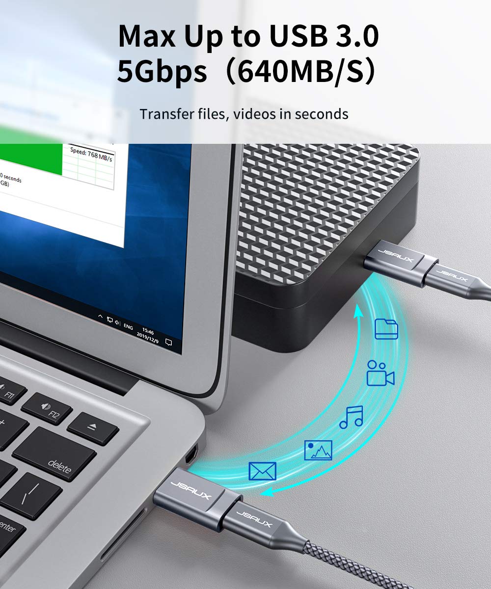 JSAUX USB-C to USB 3.0 Adapter(2 Pack), Type-C Female to USB-A Male Adapter, USB C 3.1/3.0 Converter Support Data Transfer & Stable Charging for Laptop, Chargers, Power Bank, iPhone 15 14 13 12