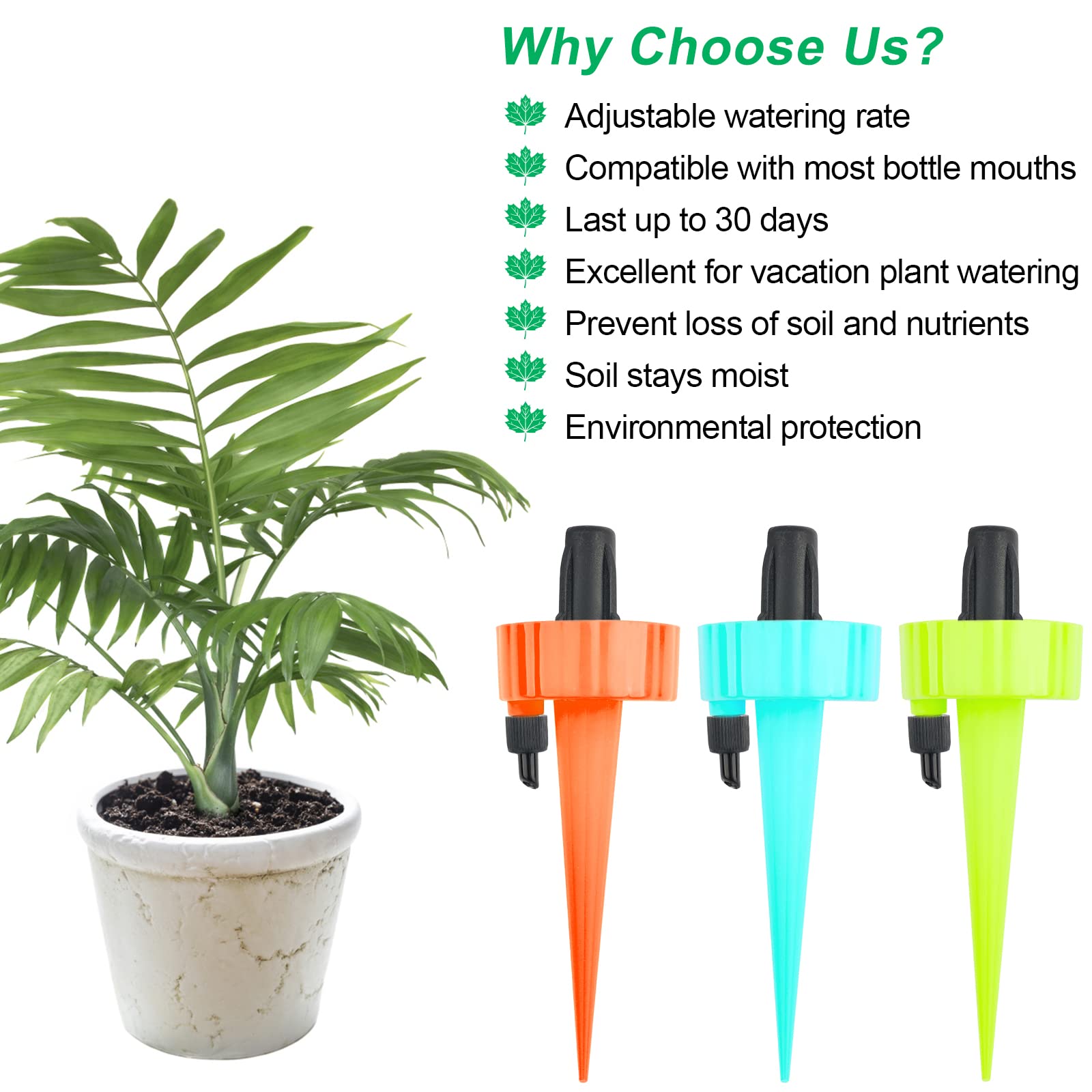 Self Plant Watering Spikes Devices: Adjustable Drip Rate Plant Watering Device with Control Valve, Unattended Automatic Watering System for Potted at Home and Vacation, Suitable for Gardens Plants Indoor & Outdoor (3)