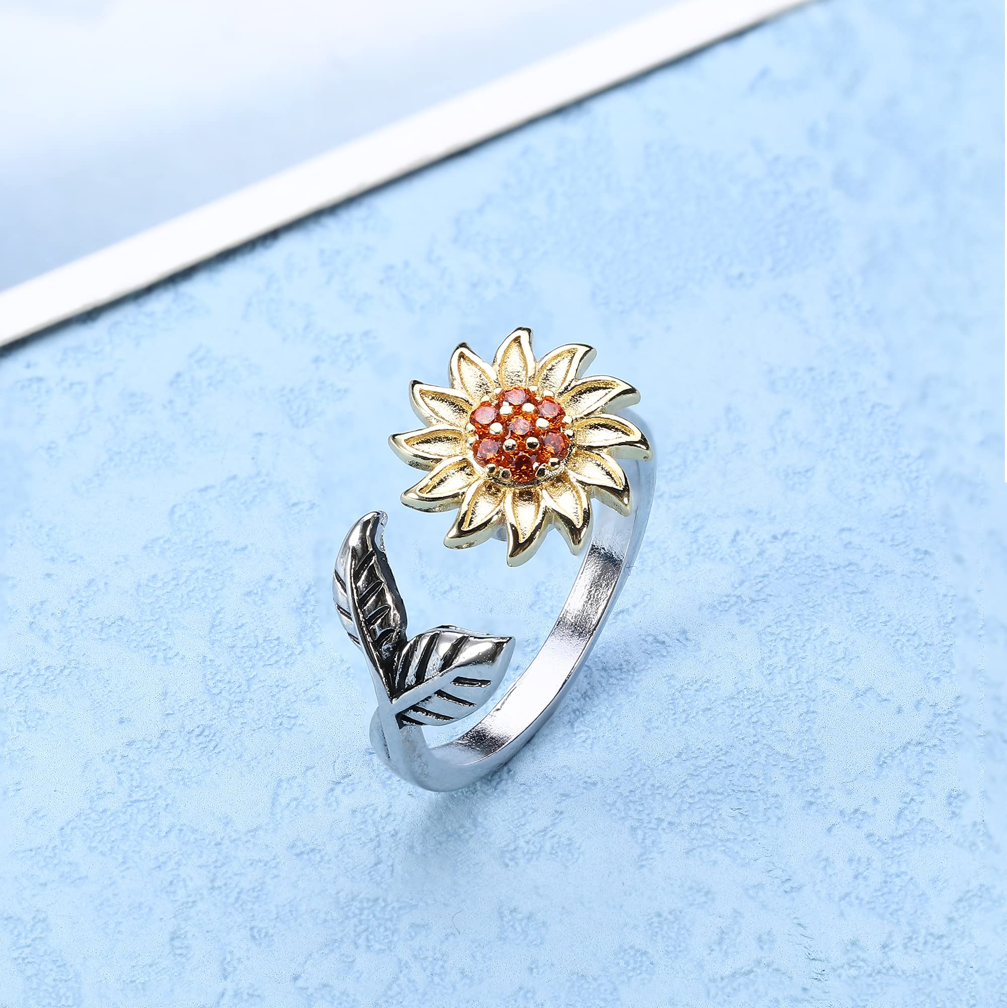 Magitaco 11Pcs Fidget Ring for Anxiety Stainless Steel Fidget Anxiety Rings for Women Men Moon Star Flower Spinner Rings for Anxiety Bead Stress Relief Spinning Stackable Ring Anxiety Ring
